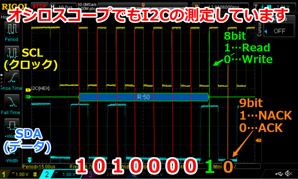 I2CのACKとNACKの波形を見てみる