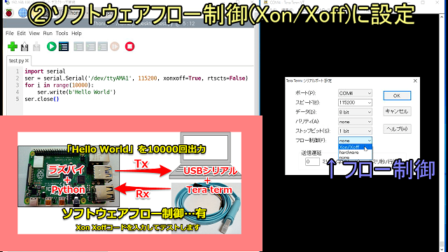 Xon Xoffのフロー制御をシリアル通信で試してみた